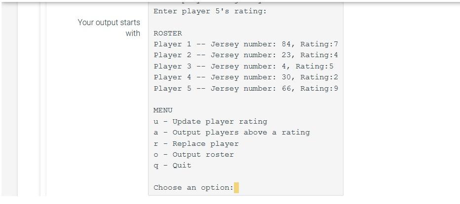 Solved 8.14 LAB*: Program: Soccer team roster This program | Chegg.com