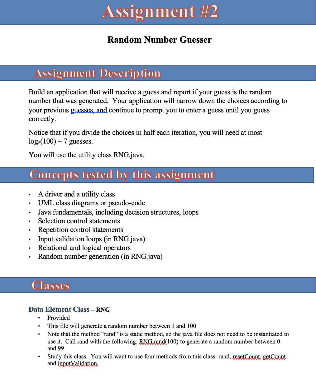 Solved Assignment #2 Random Number Guesser Assignment | Chegg.com