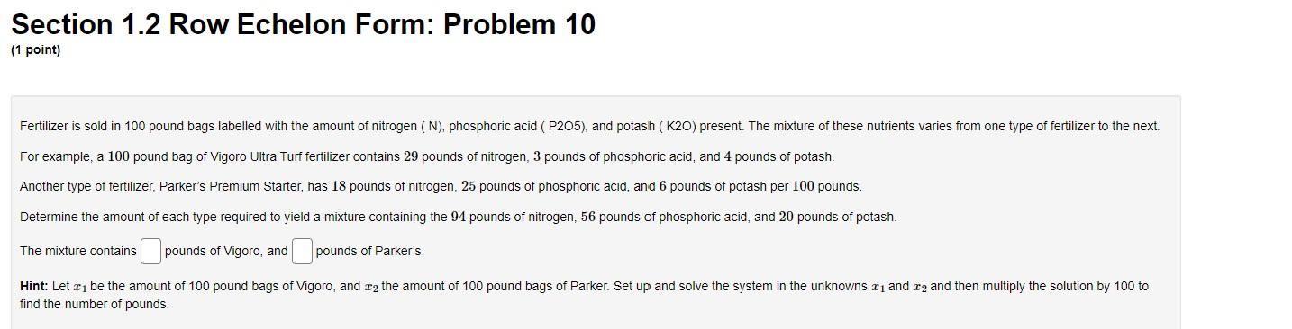 Solved Section 1 2 Row Echelon Form Problem 10 1 Point