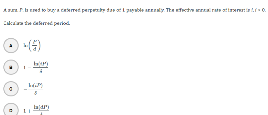 Solved A sum, P, is used to buy a deferred perpetuity-due of | Chegg.com