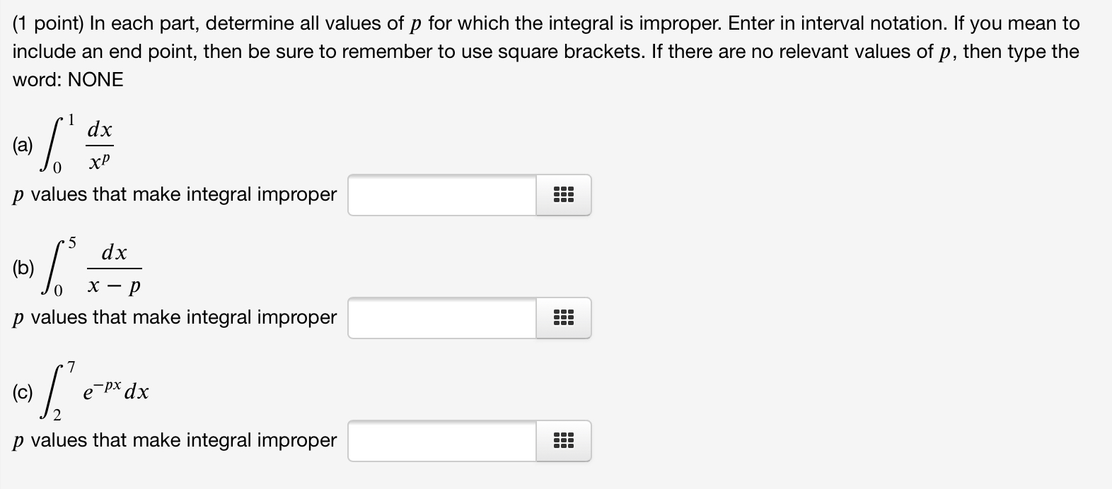 Solved (1 point) In each part, determine all values of p for | Chegg.com