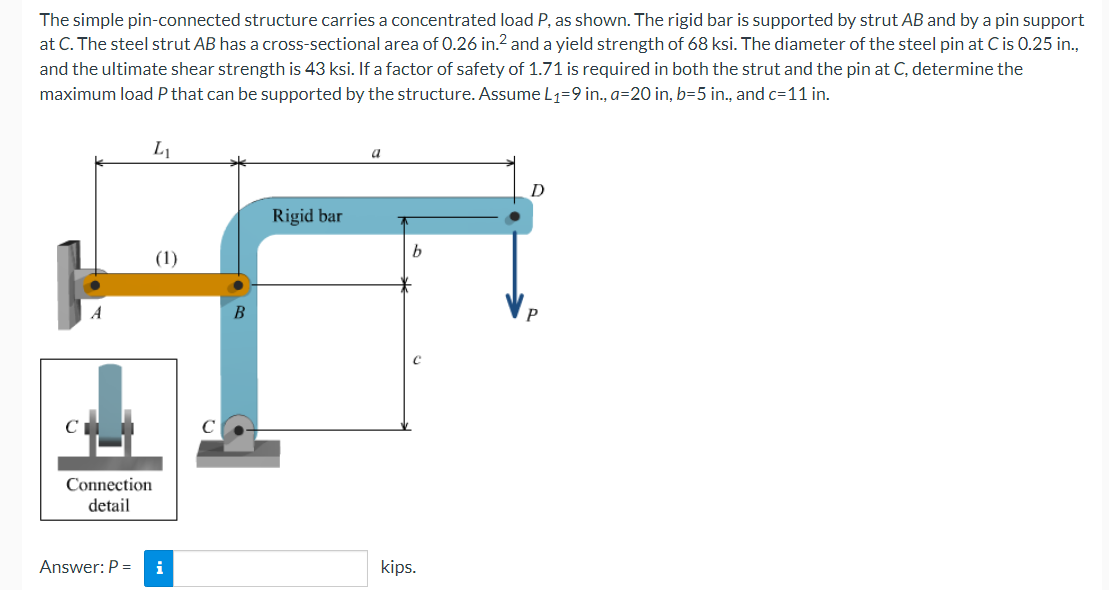 Solved The simple pin-connected structure carries a | Chegg.com