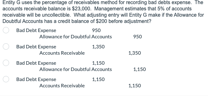 Solved Entity G uses the percentage of receivables method | Chegg.com