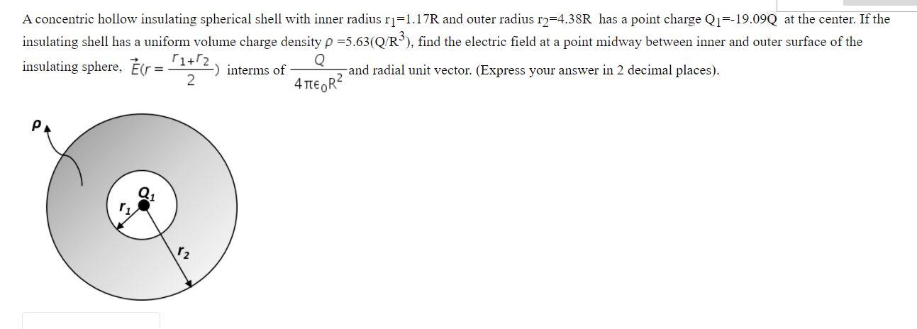 Solved A concentric hollow insulating spherical shell with | Chegg.com