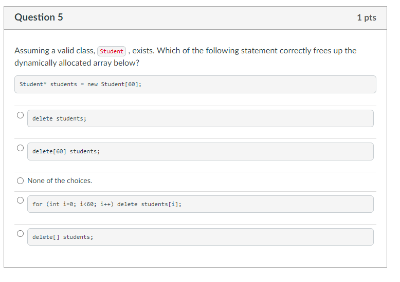 Solved Assuming a valid class,_ , exists. Which of the | Chegg.com
