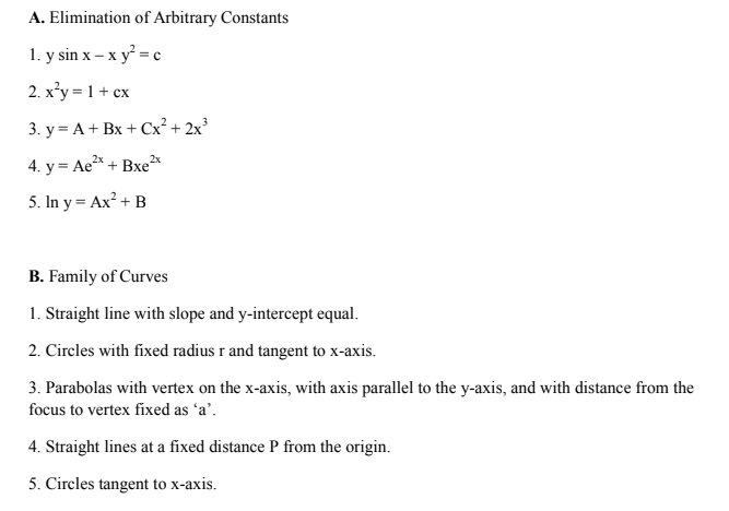 Solved A. Elimination of Arbitrary Constants 1. y sin x - x | Chegg.com