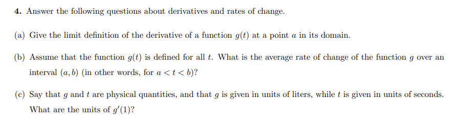 Solved 4. Answer the following questions about derivatives | Chegg.com