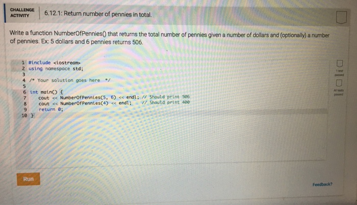 Solved ENCE | 6.12.1: Return number of pennies in total. | Chegg.com