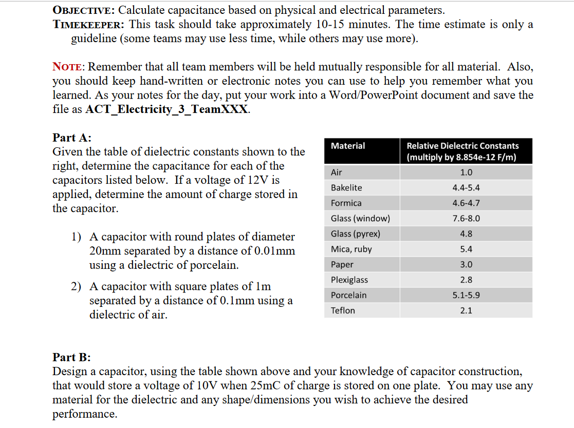 Solved OвJECTIVE: Calculate capacitance based on physical | Chegg.com