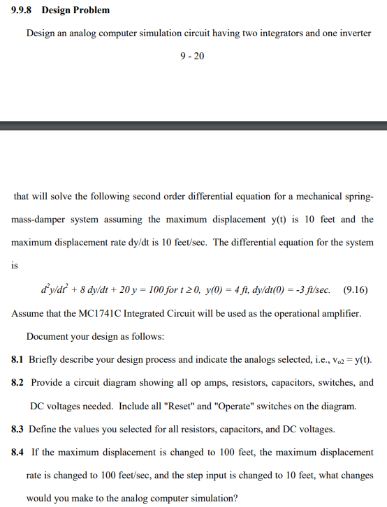 Solved 9.9.8 Design Problem Design an analog computer | Chegg.com