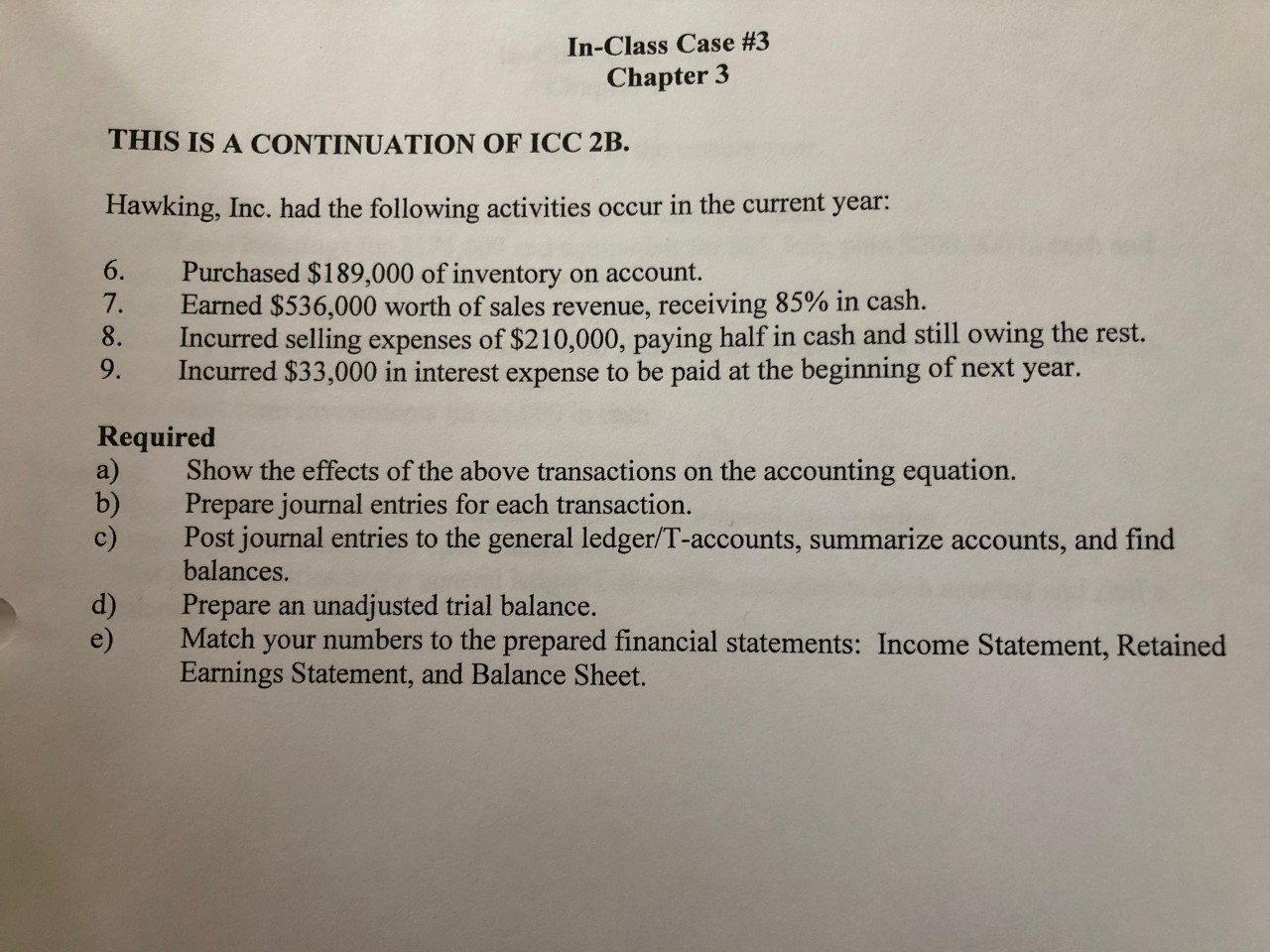 Solved Name(s) Class Time In-Class Case #2B Chapter 2 | Chegg.com