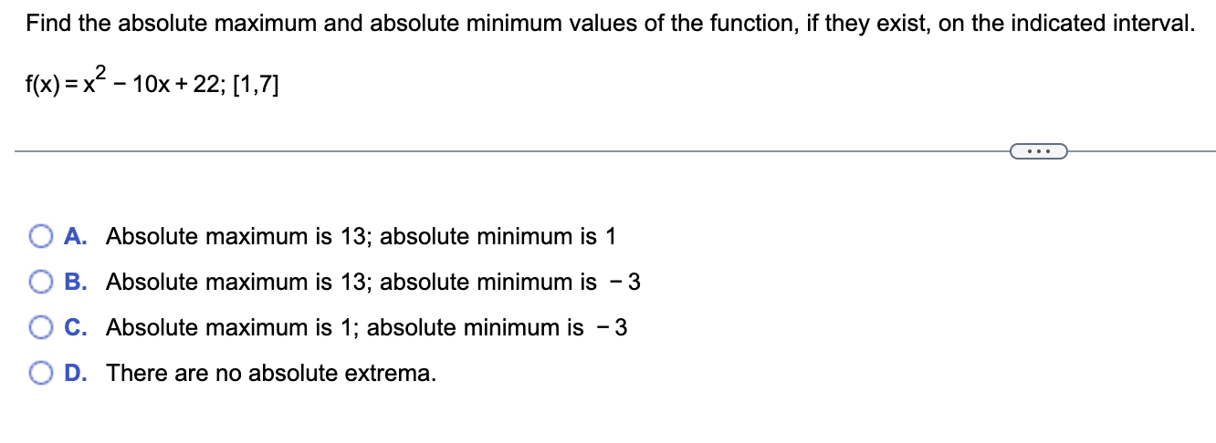 Solved Find the absolute maximum and absolute minimum values | Chegg.com