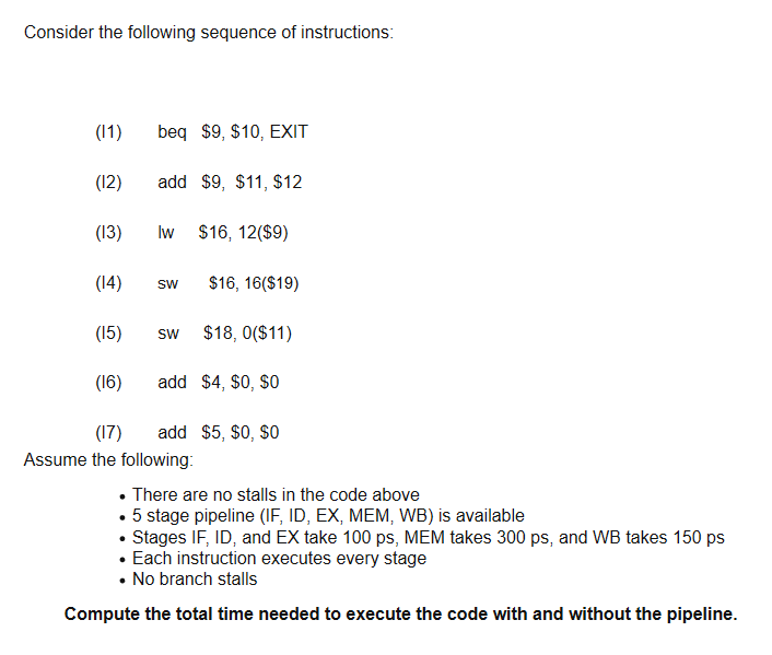 Consider the following sequence of instructions: (11) | Chegg.com