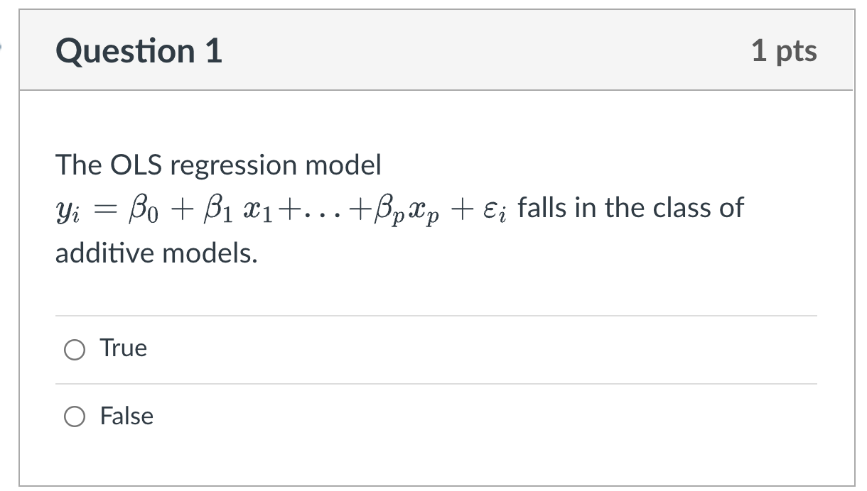 Solved The OLS regression model yi=β0+β1x1+…+βpxp+εi falls | Chegg.com