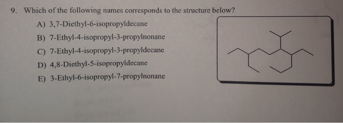 Solved 9. Which of the following names corresponds to the | Chegg.com
