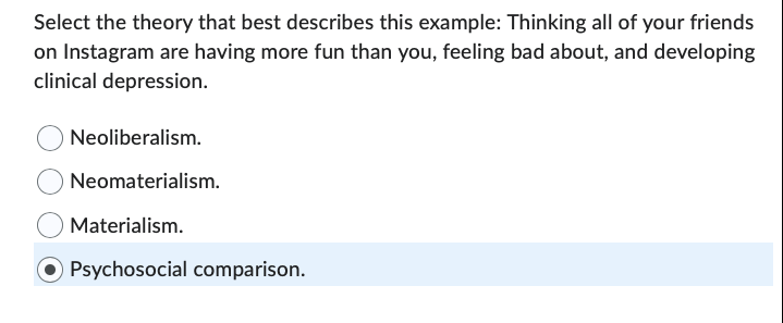 Solved Select the theory that best describes this example: | Chegg.com