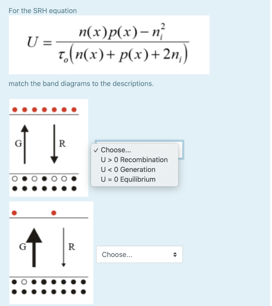 Solved For the SRH equation n(x)p(x), n? U = T. (n(x)+ | Chegg.com