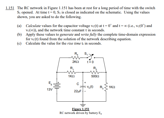 Solved 1.151 The RC network in Figure 1.151 has been at rest | Chegg.com