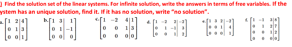 Solved Find the solution set of the linear systems. For | Chegg.com