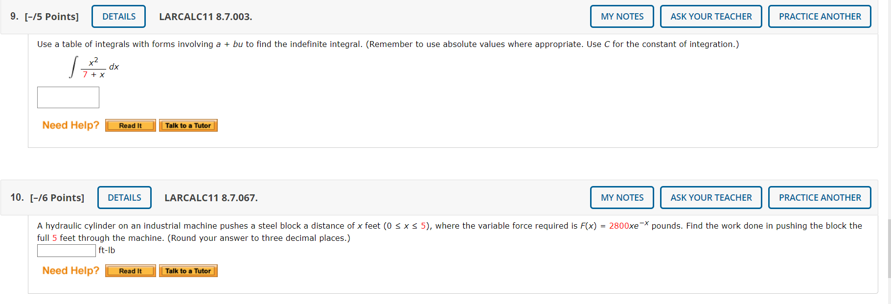 Solved 9. [-75 Points] DETAILS LARCALC11 8.7.003. MY NOTES | Chegg.com