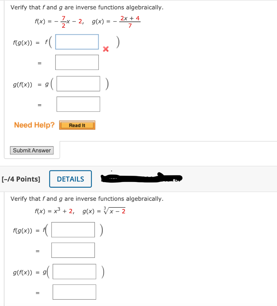 Solved Verify that fand g are inverse functions | Chegg.com