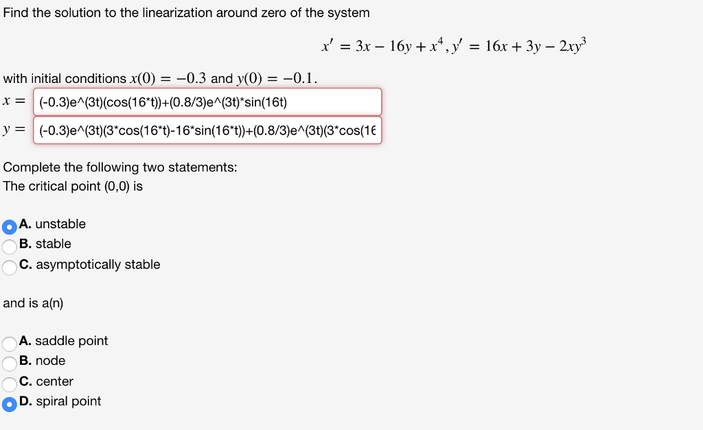 Solved Find the solution to the linearization around zero of | Chegg.com