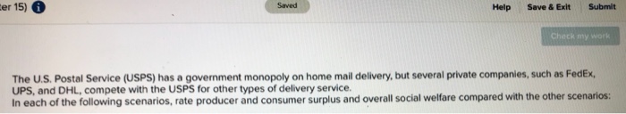 Solved er 15) 6 Saved Help Save&Exit Submit Check my work | Chegg.com