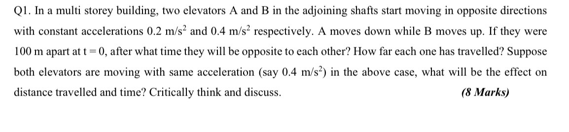 Solved Q1. In a multi storey building, two elevators A and B | Chegg.com