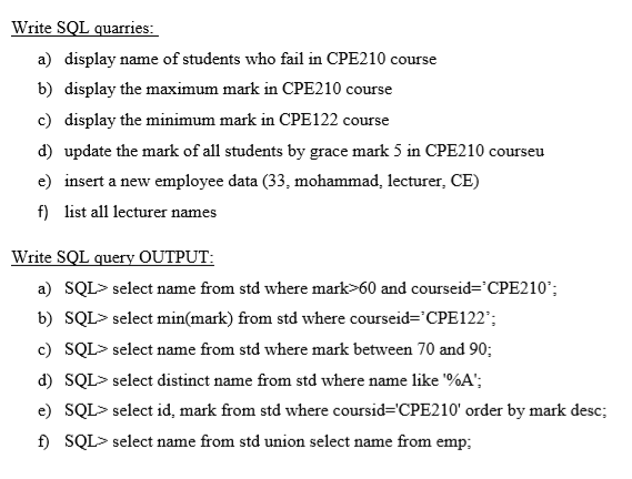 Solved 2. Refer the STD and EMP tables, write the SQL | Chegg.com