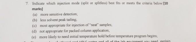 Solved 7. Indicate which injection mode (split or splitless) | Chegg.com