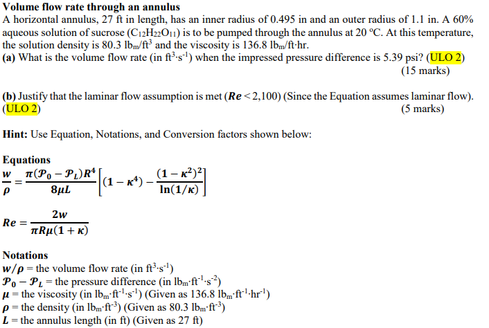 Solved Volume flow rate through an annulus A horizontal | Chegg.com