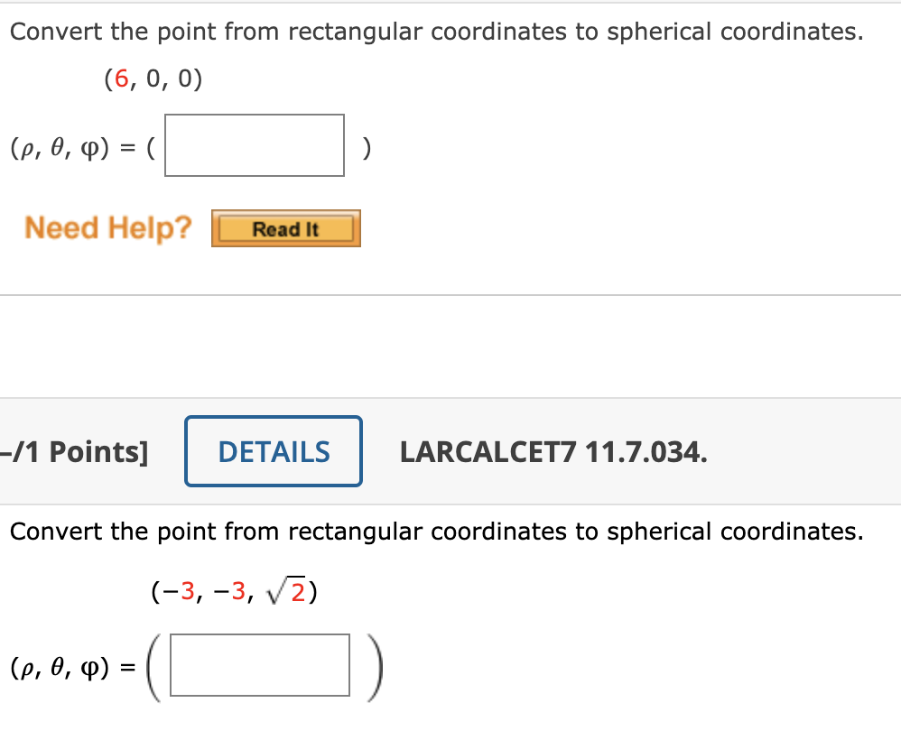 Solved Convert the point from rectangular coordinates to | Chegg.com