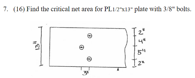 Solved 7. (16) Find the critical net area for PL1/2"x13" | Chegg.com