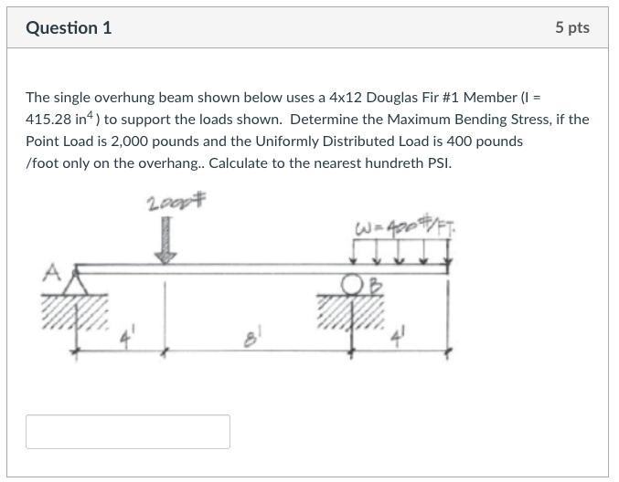 Solved The single overhung beam shown below uses a 4x12 | Chegg.com