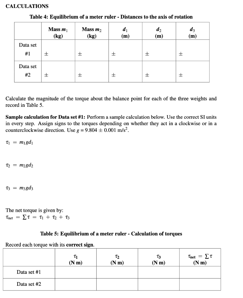 Solved Table 3: Equilibrium of a Meter Ruler Mass of the | Chegg.com