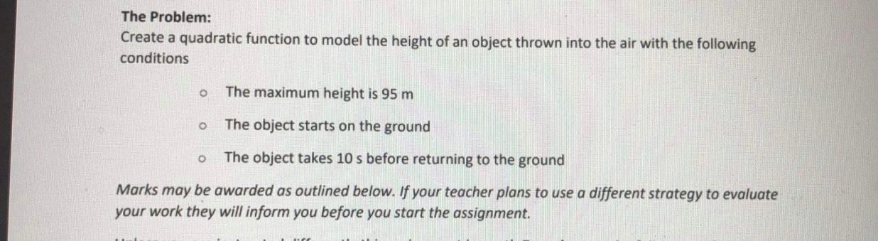 Solved The Problem: Create a quadratic function to model the | Chegg.com