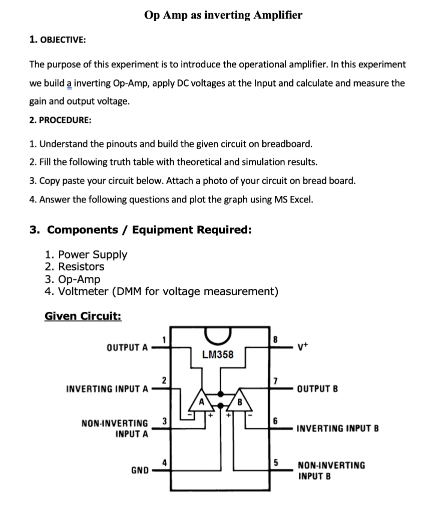 Solved Op Amp As Inverting Amplifier 1 Objective The
