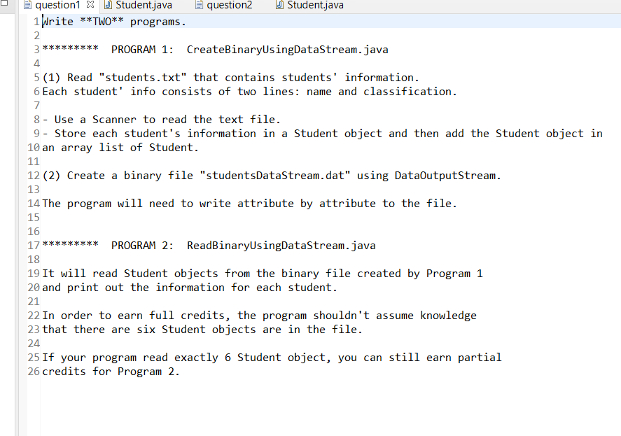 Solved U Student.java question2 J Student.java students.txt | Chegg.com