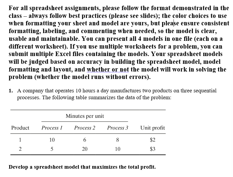 Solved For all spreadsheet assignments, please follow the | Chegg.com