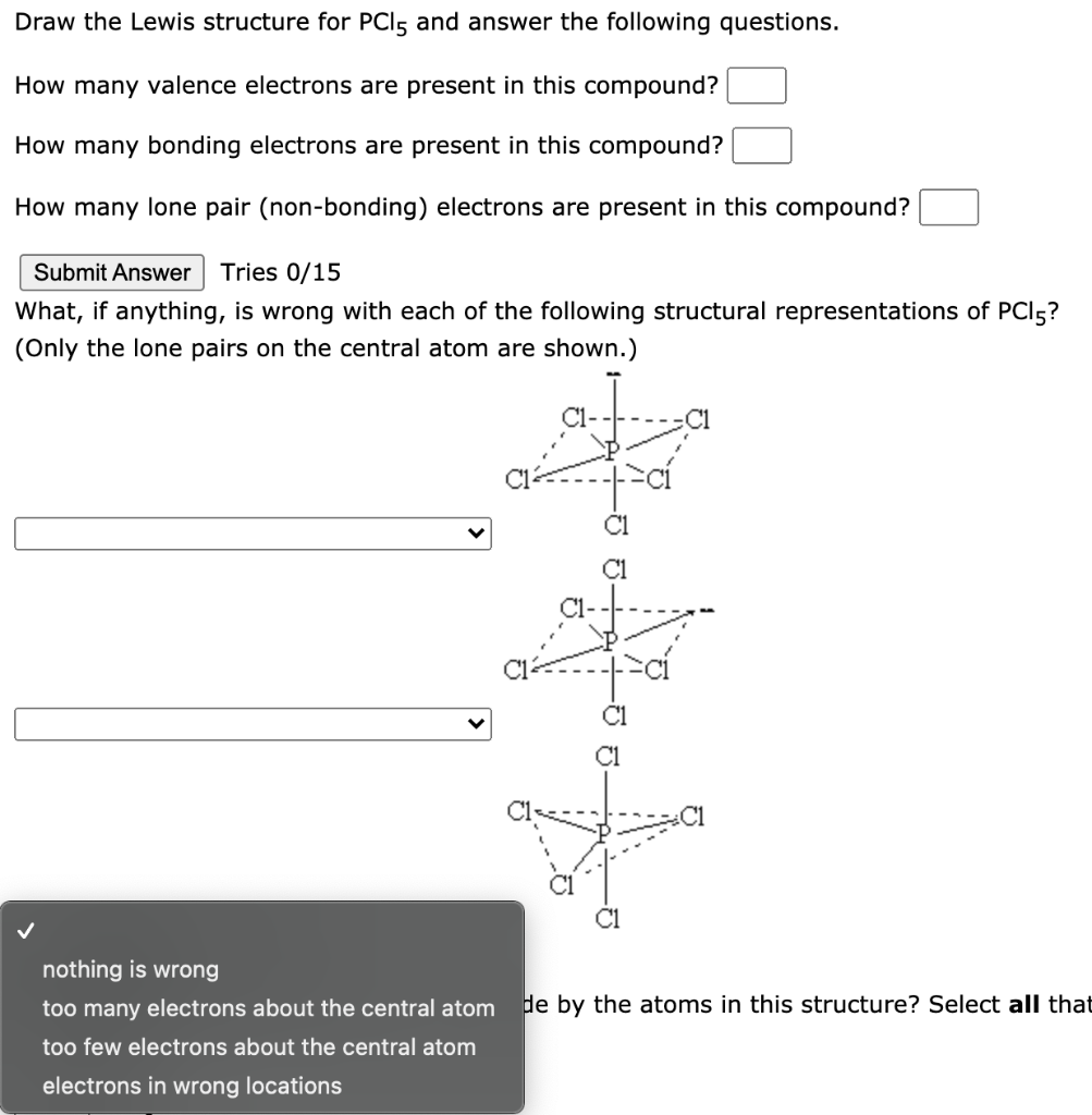 Solved Draw the Lewis structure for PCi5 and answer the | Chegg.com