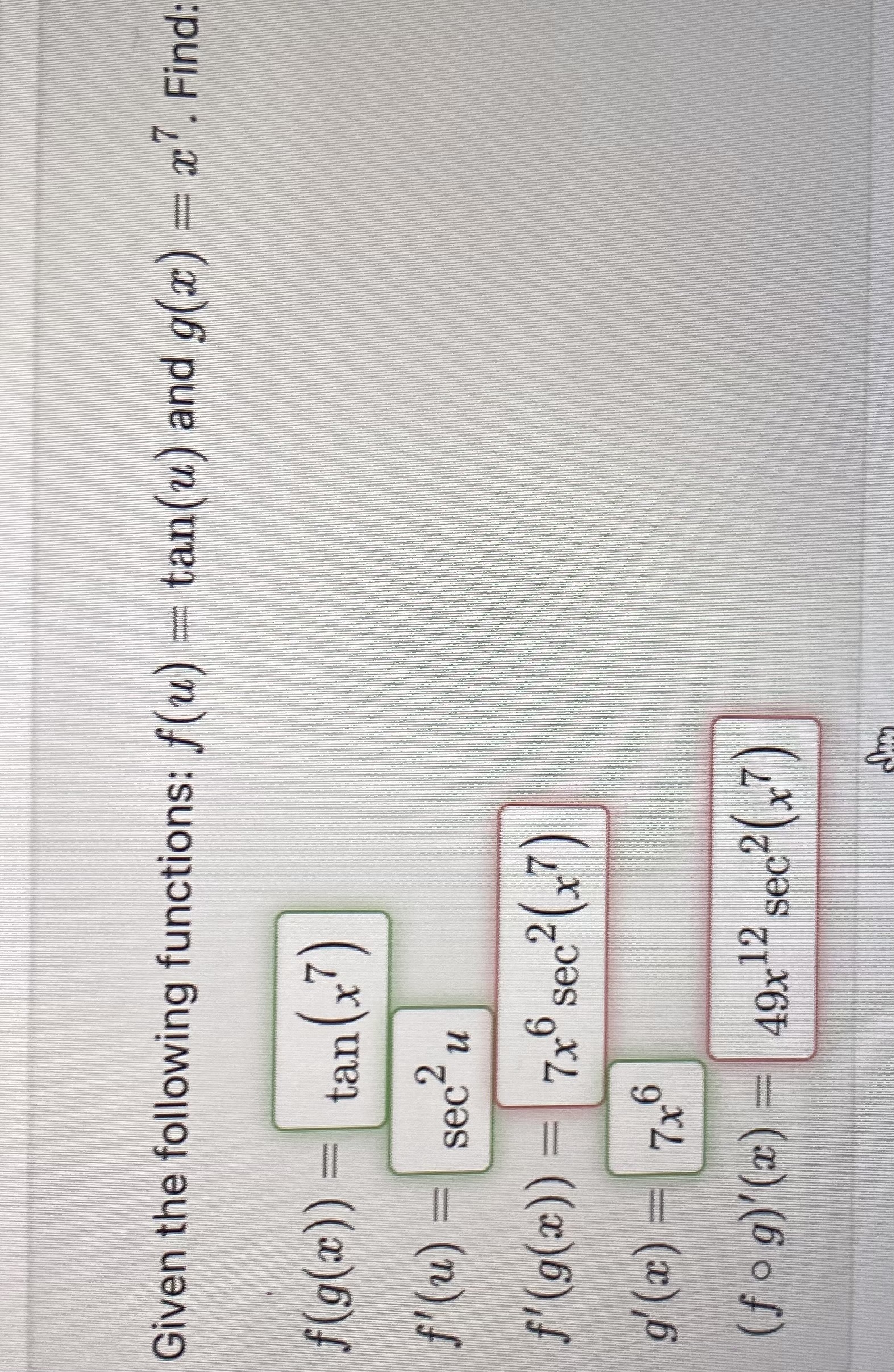 Solved Given the following functions: f(u)=tan(u) and | Chegg.com