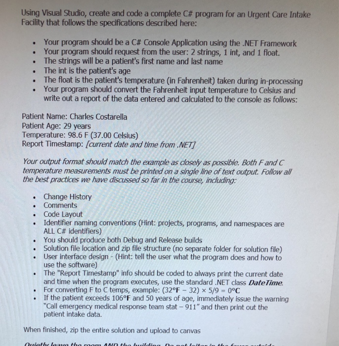 Solved Using Visual Studio, create and code a complete C# | Chegg.com