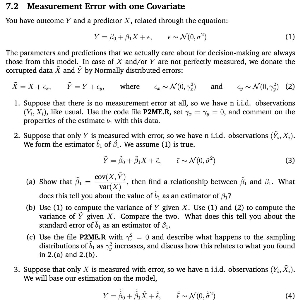 7.2 Measurement Error with one Covariate You have | Chegg.com