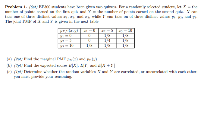 Solved Problem 1. (pt) EE300 students have been given two | Chegg.com