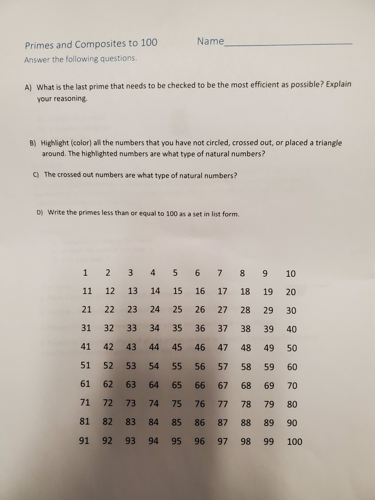 Solved Name Primes and Composites to 100 Answer the | Chegg.com