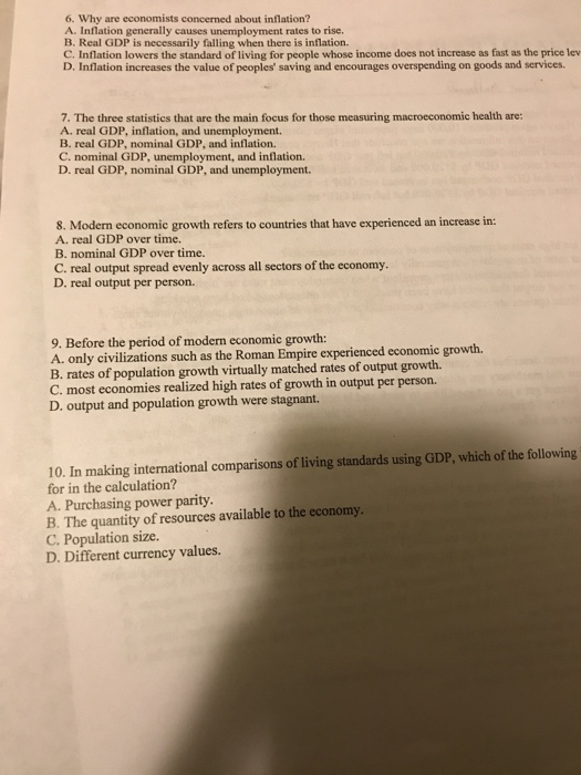 Solved 6. Why are economists concerned about inflation? A. | Chegg.com