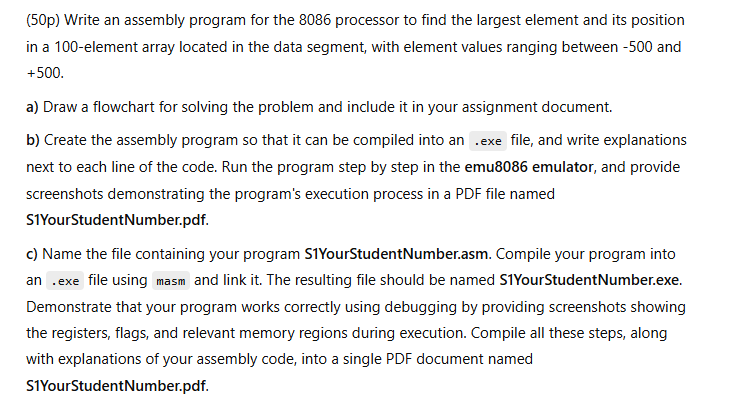 Solved (50p) ﻿Write an assembly program for the 8086 | Chegg.com