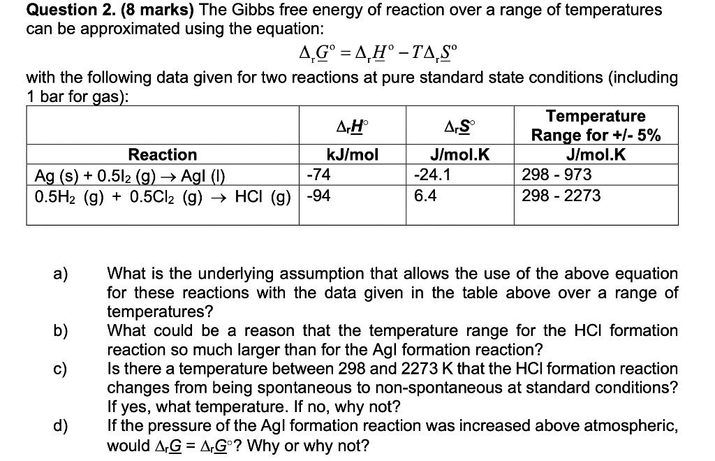 Solved Question 2. (8 marks) The Gibbs free energy of | Chegg.com