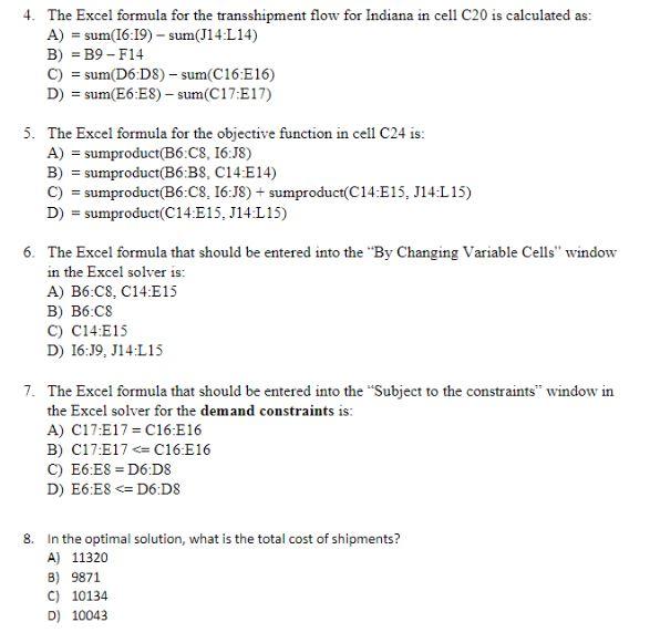 Solved Transshipment quiz These questions deal with problem | Chegg.com