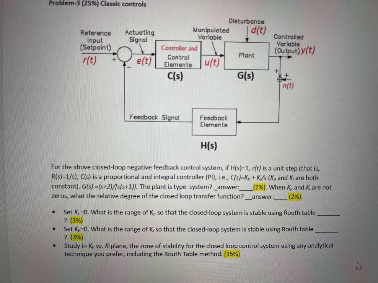 Solved Problem-3 (25\%) Classic controls For the above | Chegg.com